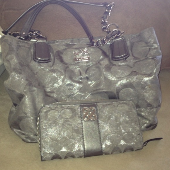 Coach | Bags | Coach Gunmetal Purse And Wallet For Sale | Poshmark