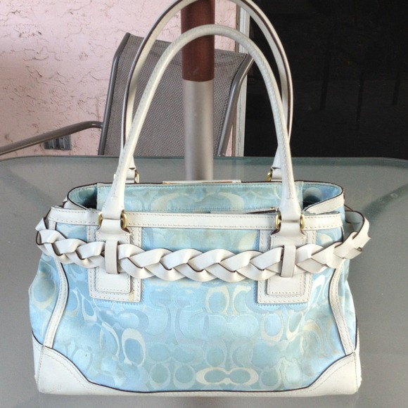 Coach | Bags | Coach Handbag Powder Blue With White Leather | Poshmark