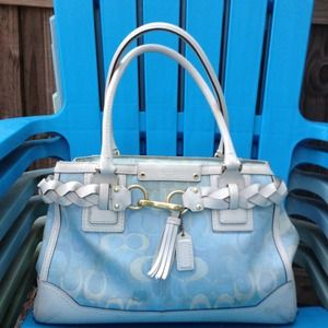 Coach | Bags | Coach Handbag Powder Blue With White Leather | Poshmark