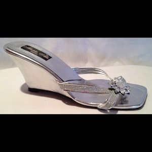 Shoes | New Silver Wedge Slide Sandal | Poshmark