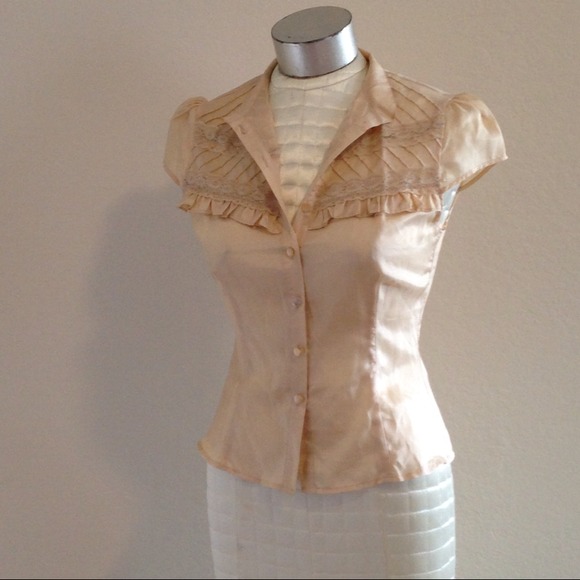Anthropologie | Tops | 0 Silk Champagne Blouse Victorian Otome Xs S ...