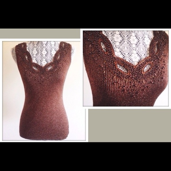 Cache | Tops | Bundledcache Metallic Bronze Beaded Tank | Poshmark