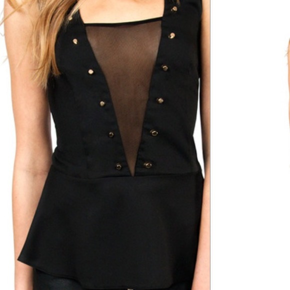 Tops | Gold Studded Deep V Mesh Peplum Top Brand New | Poshmark