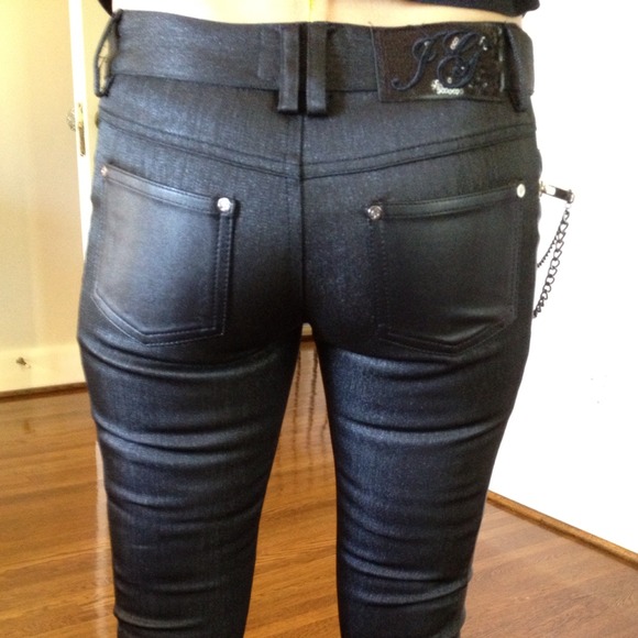 Pants & Jumpsuits | Half Black Jean And Leather Rocker Jeans | Poshmark