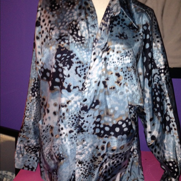 Tops | Blue Silk Shirt | Poshmark