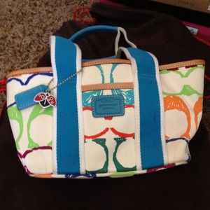 87% off Coach Handbags - Ergo Silk Scarf multi colored Coach purse ...