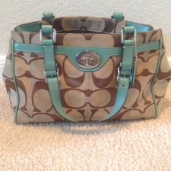 Coach | Bags | Coach Jade Hampton Signature Toteturquoise Trim | Poshmark