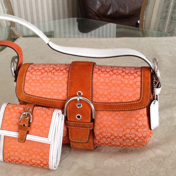 Coach | Bags | Orange Coach Purse And Wallet | Poshmark