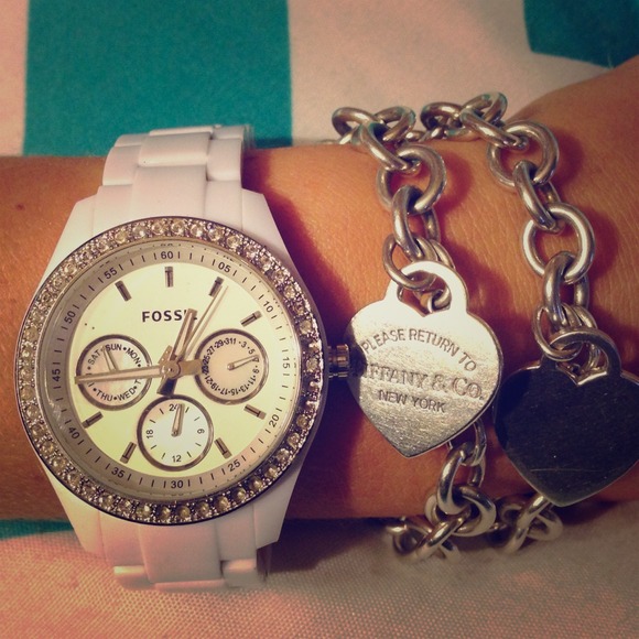 Fossil | Accessories | Tradedwhite Silver Pearl Fossil Crystal Watch ...