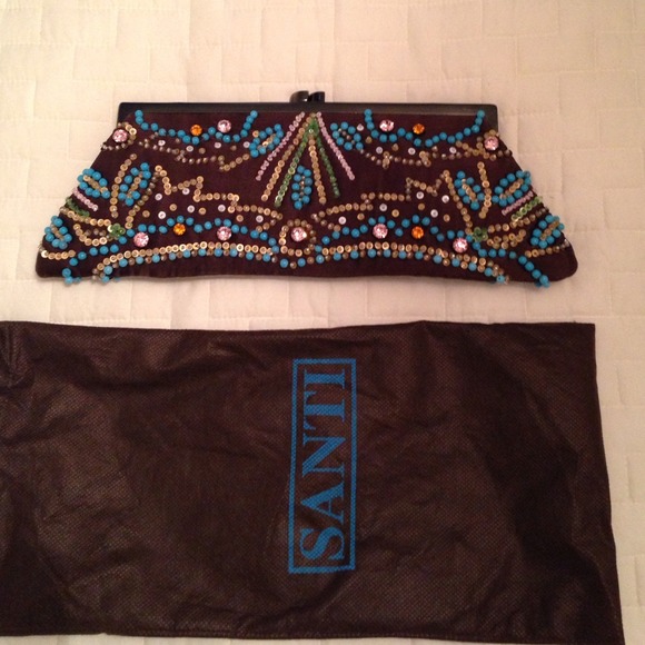 Santi | Bags | Hand Beaded Brown Silk Clutch | Poshmark