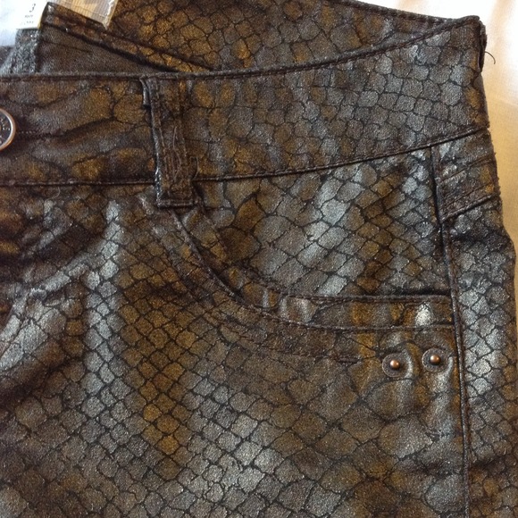 Jolt | Pants & Jumpsuits | Brown Metallic Black Snakeskin Skinny Jeans ...