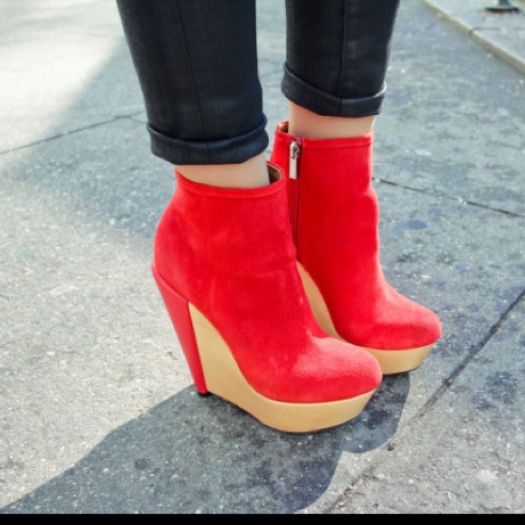 Kelsi Dagger | Shoes | Kelsi Dagger Red Suede Wood Wedges Heels Booties ...