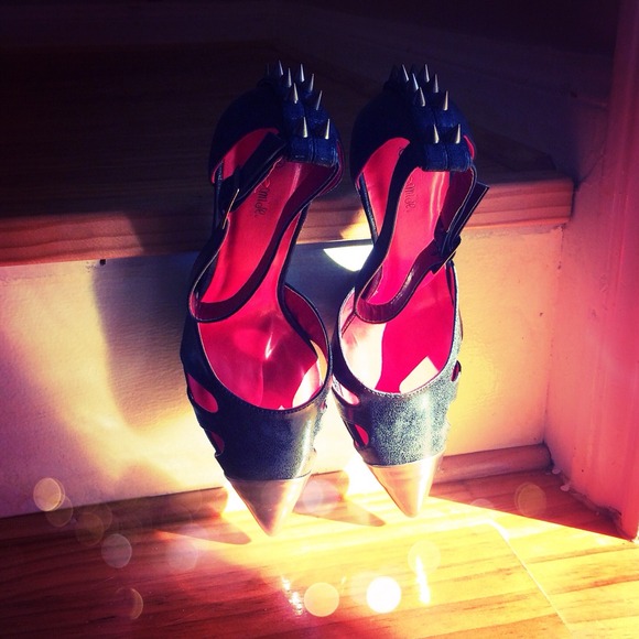 Shoes | Sold Distressed Faux Leather Metal Toe Cap Pumps | Poshmark
