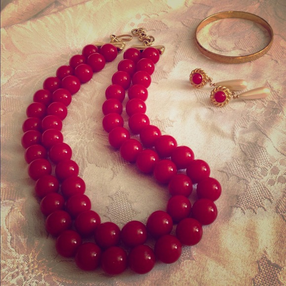 vintage monet | Jewelry | Rare Vintage Monet Cherry Red And Gold Set ...