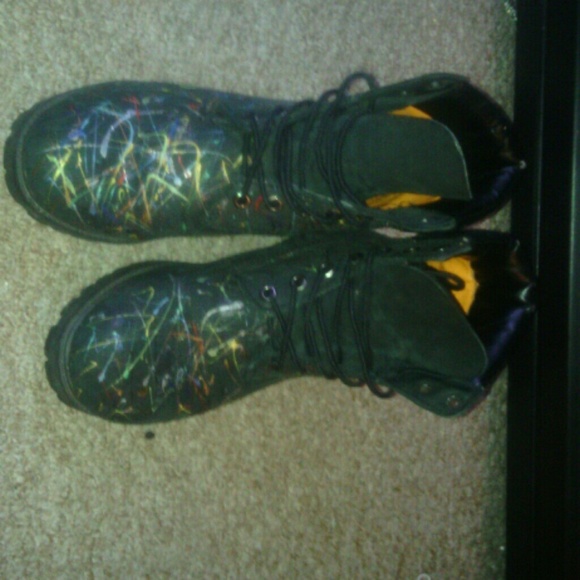 Timberland | Shoes | Black Tims With Paint Splatter | Poshmark