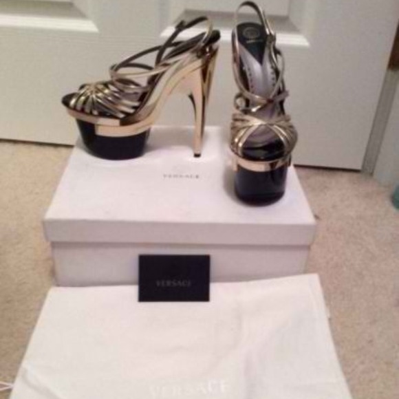 Versace | Shoes | Sold Versace Black And Gold Platform Heels | Poshmark