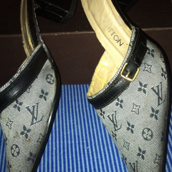 Louis Vuitton | Shoes | Vintage Navy Blue Denim Lv Slides Sz38 | Poshmark