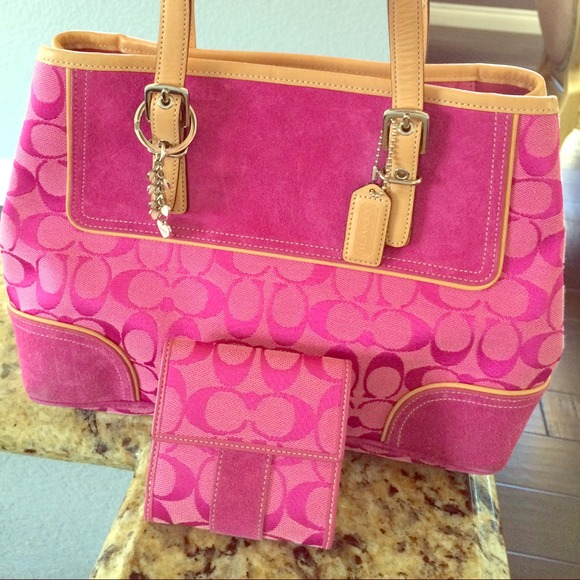 Coach | Bags | Hot Pink Coach Purse Matching Wallet Key Chain | Poshmark