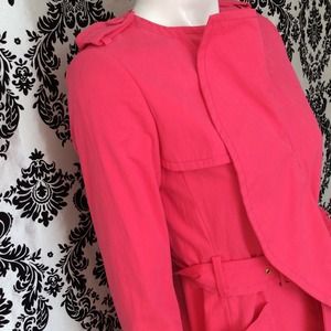 BCBG | Jackets & Coats | Bcbg Hot Pink Ruffle Trench Coat Xxs Nwot ...