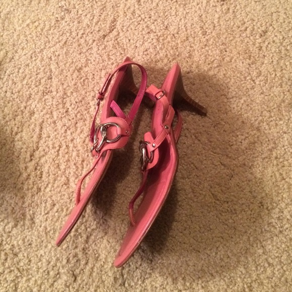 Coach | Shoes | Coach Pink Leather Sandal Kitten Heel Size 7 | Poshmark