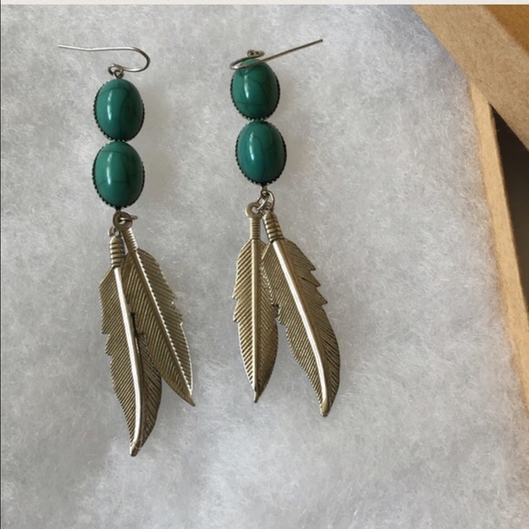 Jewelry | Tribal Turquoise Feather Earrings | Poshmark