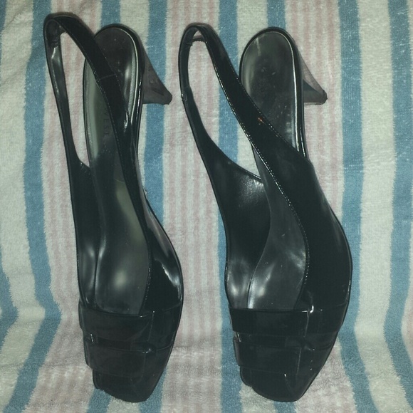 Nine West | Shoes | Black Patent Leather Peep Toe Slingbacks Sandals | Poshmark