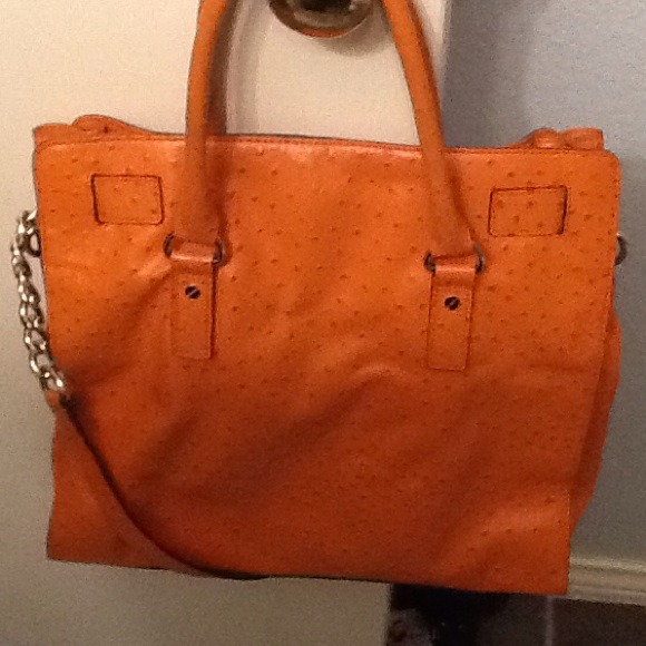 Michael Kors | Bags | Michael Kors Large Hamilton Tote Orange Ostrich ...