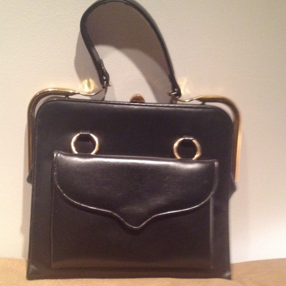 Bags | Black Kiss Lock Handbag Vintage | Poshmark