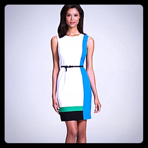 Calvin Klein | Dresses | Nwt Calvin Klein White Colorblock Sheath Dress ...