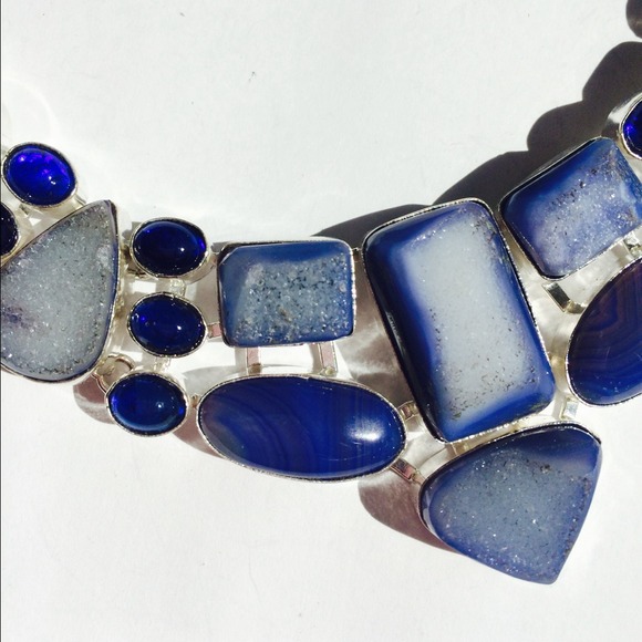 Jewelry | Blue Druzy Sliced Geodes Topaz Sterling Silver | Poshmark