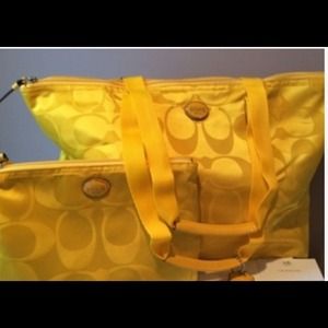 Coach | Bags | Yellow Coach Signature Nylon Weekender Tote | Poshmark