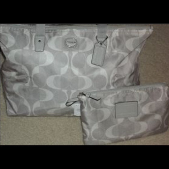 Coach | Bags | Light Grey Coach Signature Nylon Weekender Tote | Poshmark