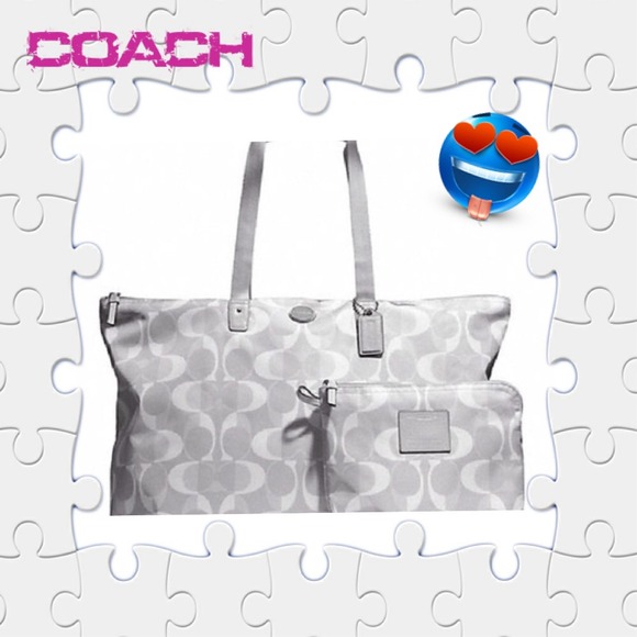 Coach | Bags | Light Grey Coach Signature Nylon Weekender Tote | Poshmark