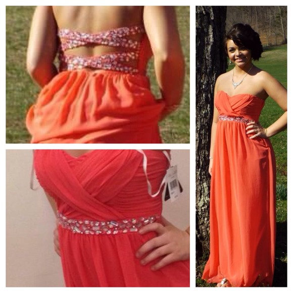 City Triangles | Dresses | Coral Colored Prom Dress With A Criss Cross ...