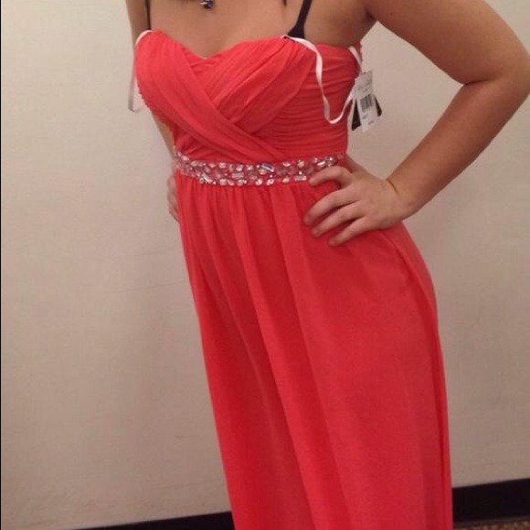 City Triangles | Dresses | Coral Colored Prom Dress With A Criss Cross ...