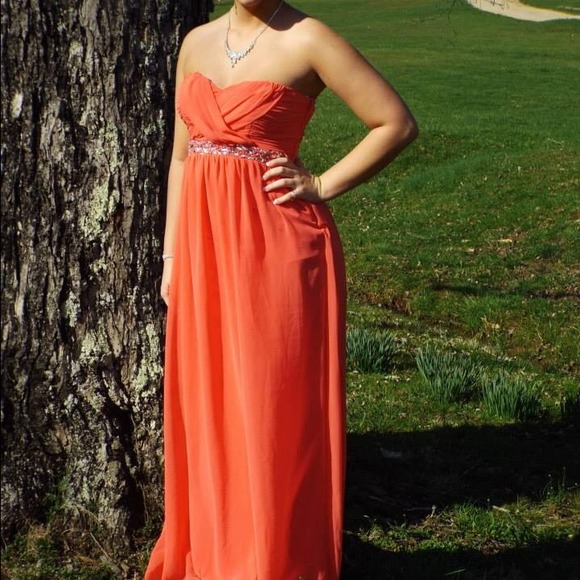 City Triangles | Dresses | Coral Colored Prom Dress With A Criss Cross ...