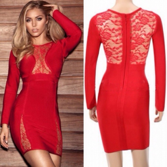 Dresses | Sexy Red Bodycon Dress With Lace Mesh Cutouts | Poshmark