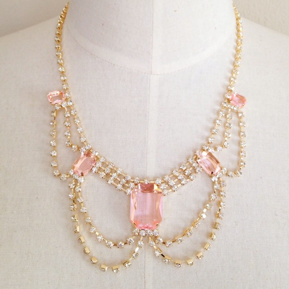 Jewelry | Light Pink Coral Gems Rhinestones Necklace | Poshmark