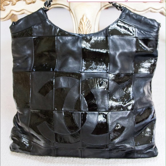 CHANEL | Bags | Chanel Black Leather Checkered Tote | Poshmark