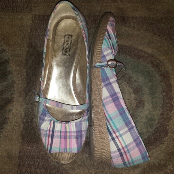 Merona | Shoes | Plaid Pretty Low Wedge Shoes | Poshmark