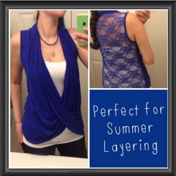 Tops | Blue Draped Laceback Top | Poshmark