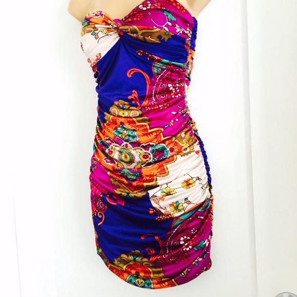 Dresses | Colorful Print Strapless Mini Dress | Poshmark