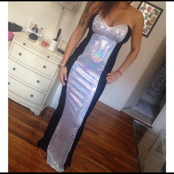 Nom De Plume | Dresses | Sexy Sequins Long Gown Dress With Back Slit ...