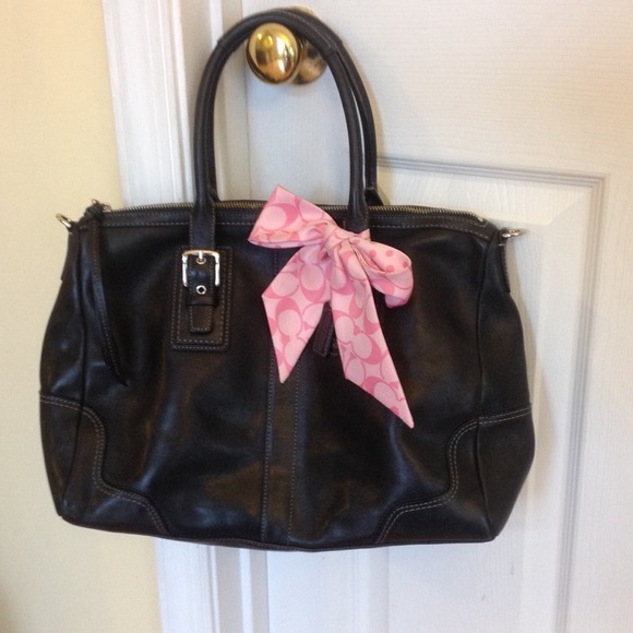 Coach | Bags | Coach Black Satchel With Pink Bow | Poshmark