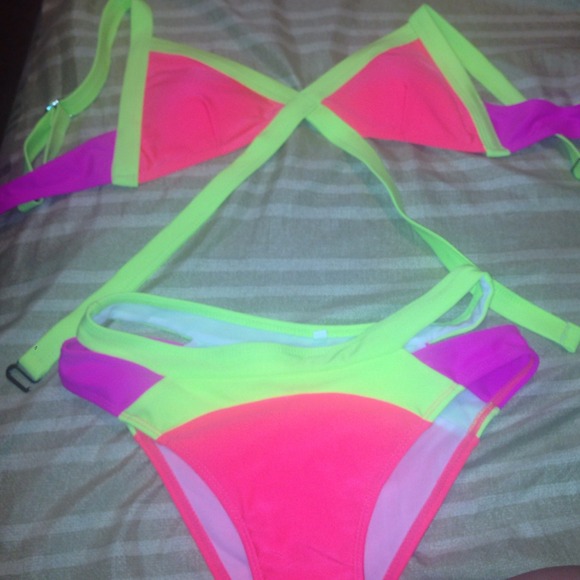 Swim | Neon Color Block Swimsuit | Poshmark