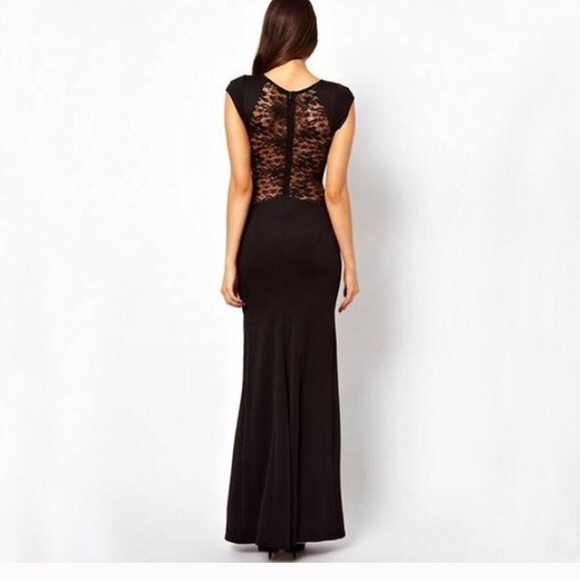 Dresses | Sexy Long Black Dress With Slit Lace Back Detail | Poshmark