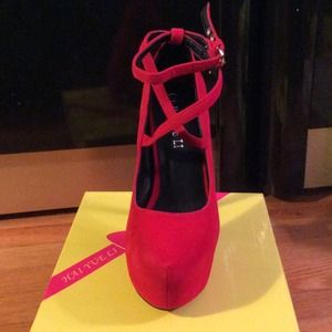 Shoes | Red Strappy Platform Heels | Poshmark