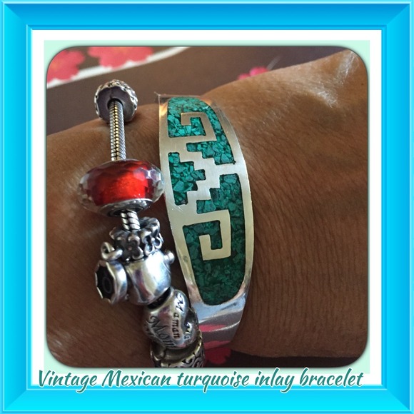 Jewelry | Vintage Mexican Turquoise Inlay Bracelet 4 | Poshmark