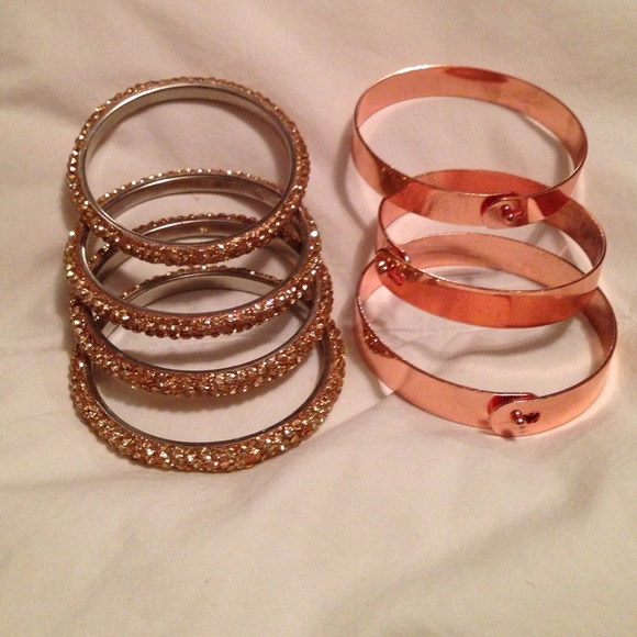Jewelry | Boho Style Set Of 7 Rose Gold Stackable Bangles | Poshmark