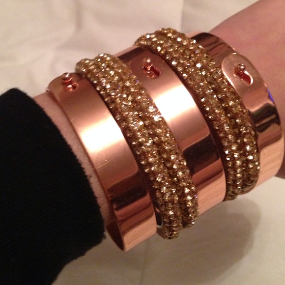 Jewelry | Boho Style Set Of 7 Rose Gold Stackable Bangles | Poshmark